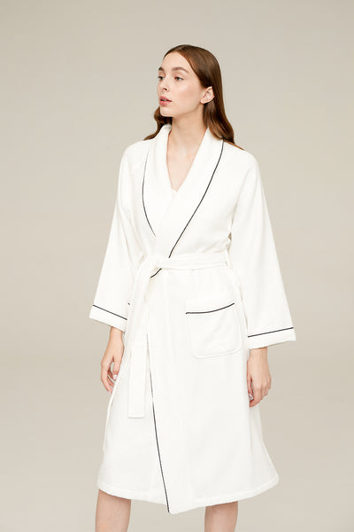 Provence Cotton Bath Robe – White with Black Trim | 100% Long-Staple ...