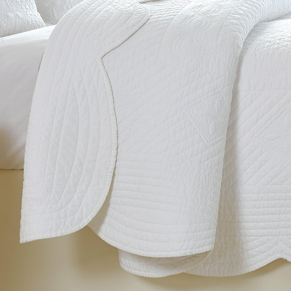 Sage Garden White Cotton Quilt – Luxury Floral Bedding by Calla Angel