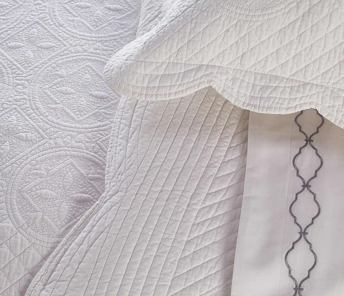 Sage Garden White Cotton Quilt – Luxury Floral Bedding by Calla Angel
