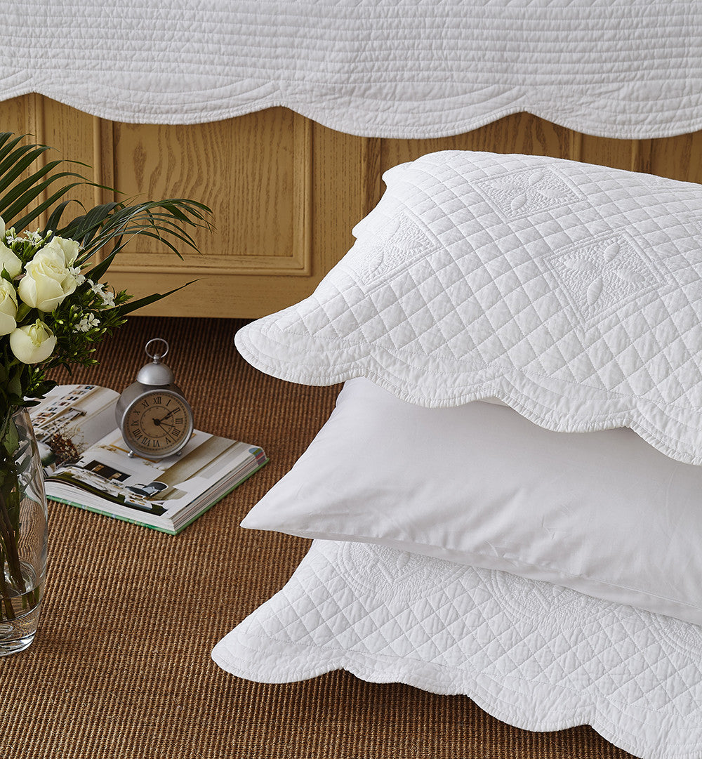 Sage Garden White Cotton Quilt – Luxury Floral Bedding by Calla Angel
