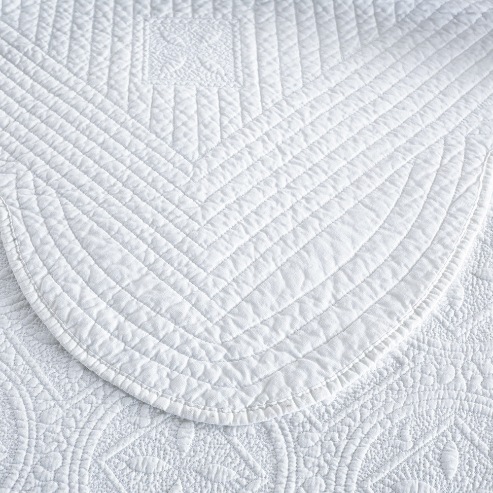 Sage Garden White Cotton Quilt – Luxury Floral Bedding by Calla Angel