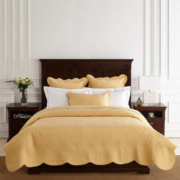 Sage Garden Gold Cotton Quilt – Luxury Floral Bedding by Calla Angel